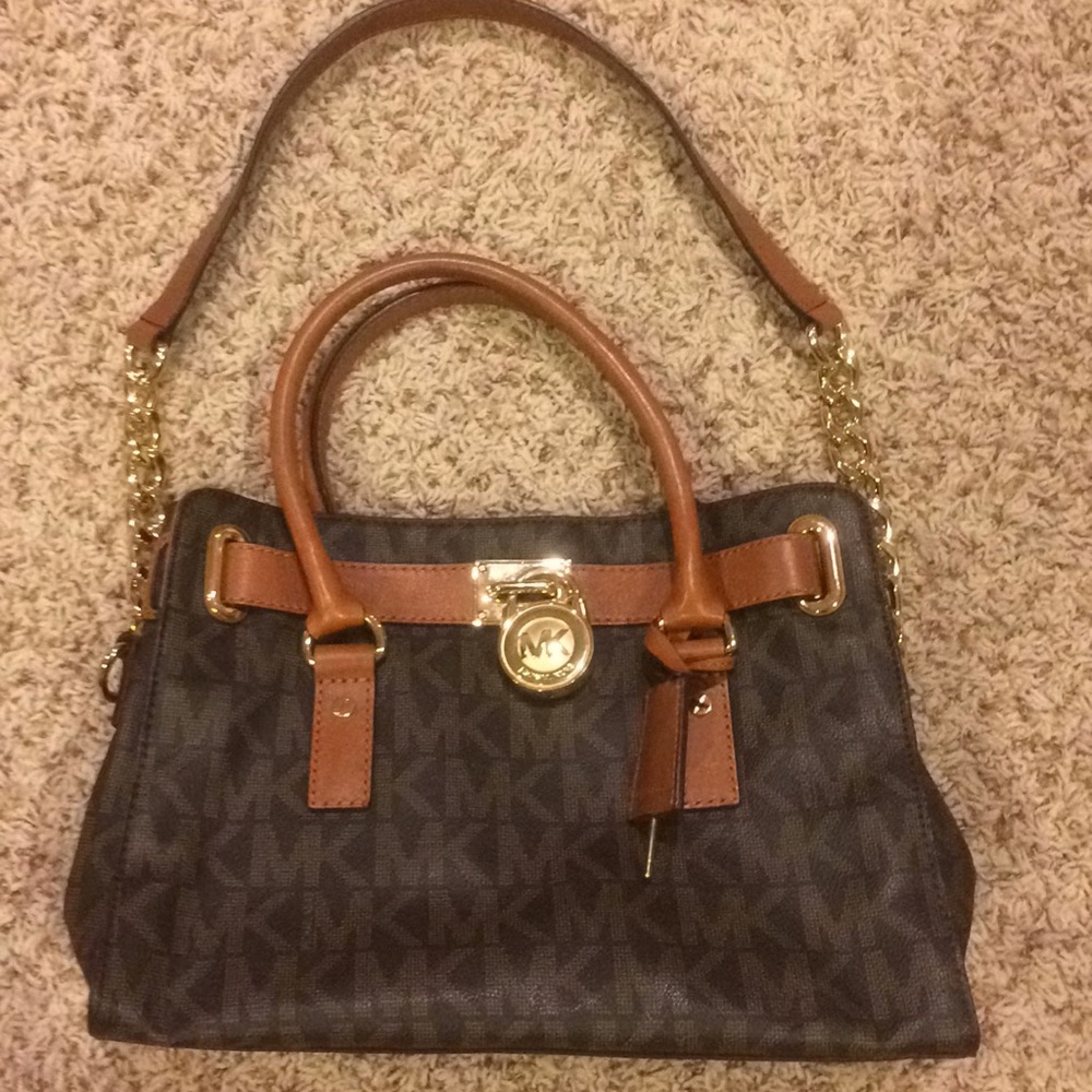 Michael Kors Hamilton Leather Mk Logo Bag Purse - Gem